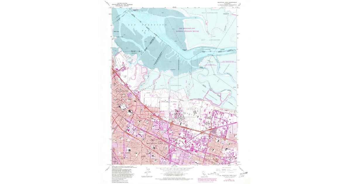 1961 Map of Mountain View, CA — High-Res, 1981 Print | Pastmaps