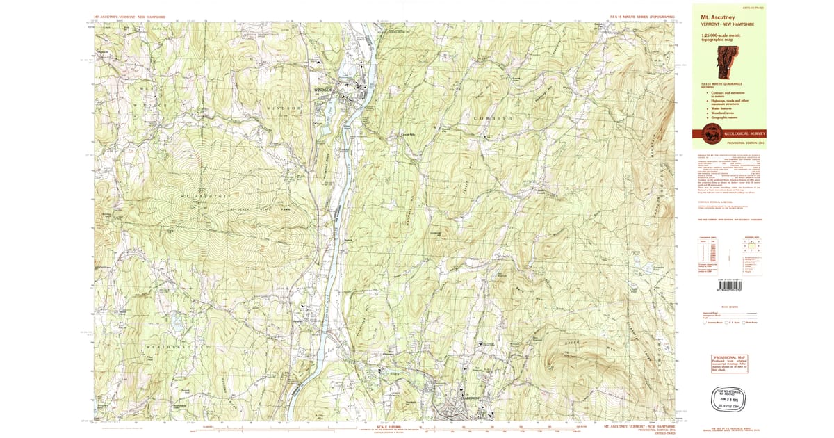 1984 Map of Mt. Ascutney, Windsor County, VT — High-Res | Pastmaps