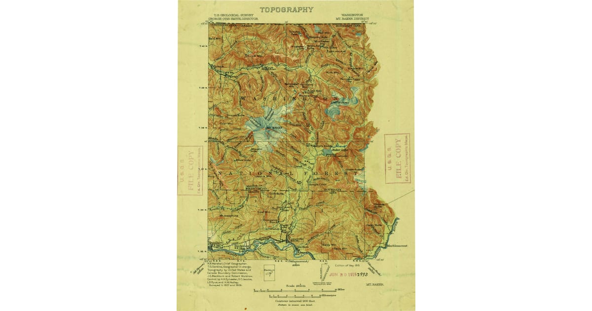 1909 Map of Mt. Baker, Whatcom County, WA — High-Res, 1915 Print #2 | Pastmaps