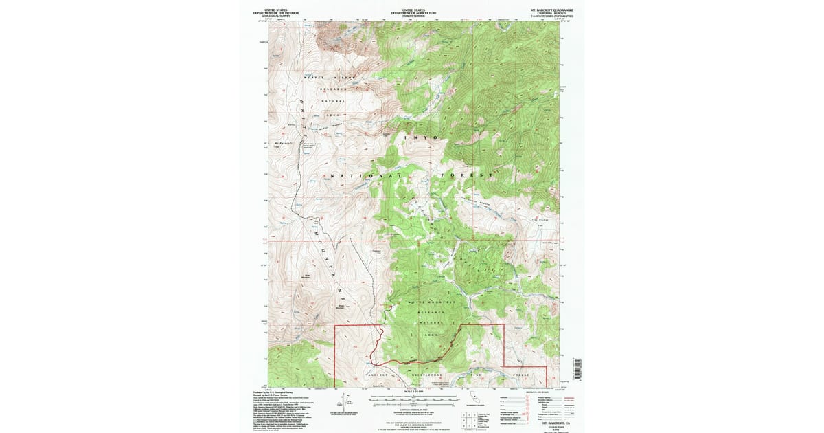 1994 Map of Mt. Barcroft, Mono County, CA — High-Res | Pastmaps