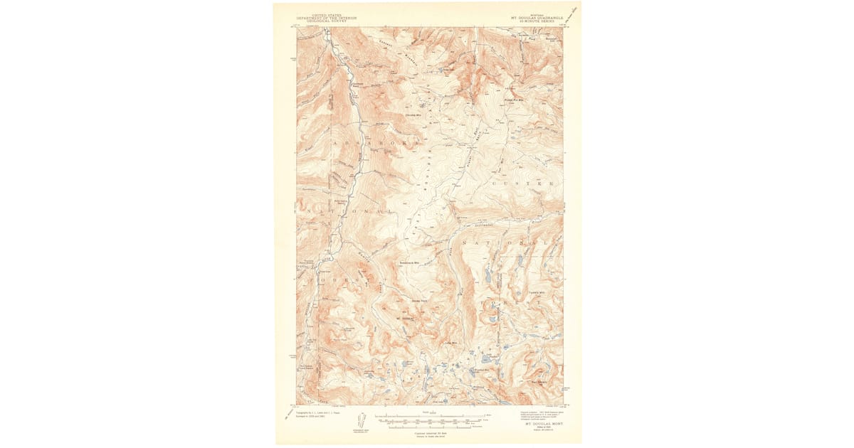 1943 Map of Mt. Douglas, Sweet Grass County, MT — High-Res, 1943 Print ...