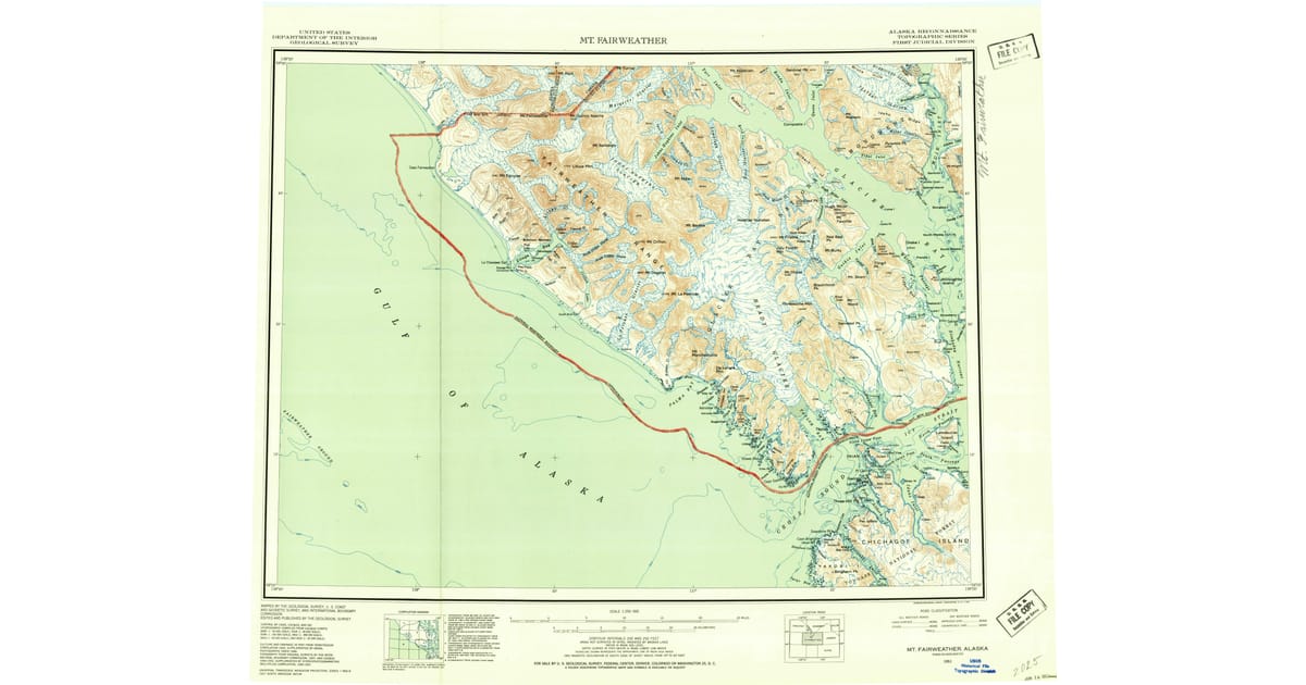 1951 Map of Mt Fairweather, Hoonah-Angoon Borough, AK — High-Res | Pastmaps