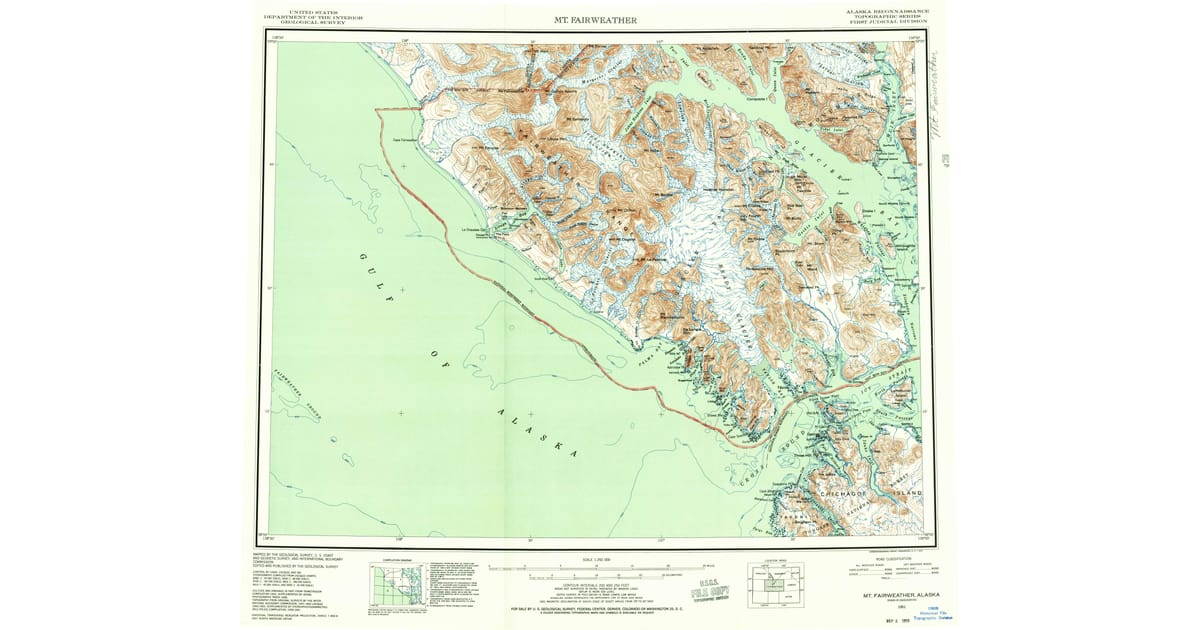 1951 Map of Mt Fairweather, Hoonah-Angoon Borough, AK — High-Res, 1955 ...