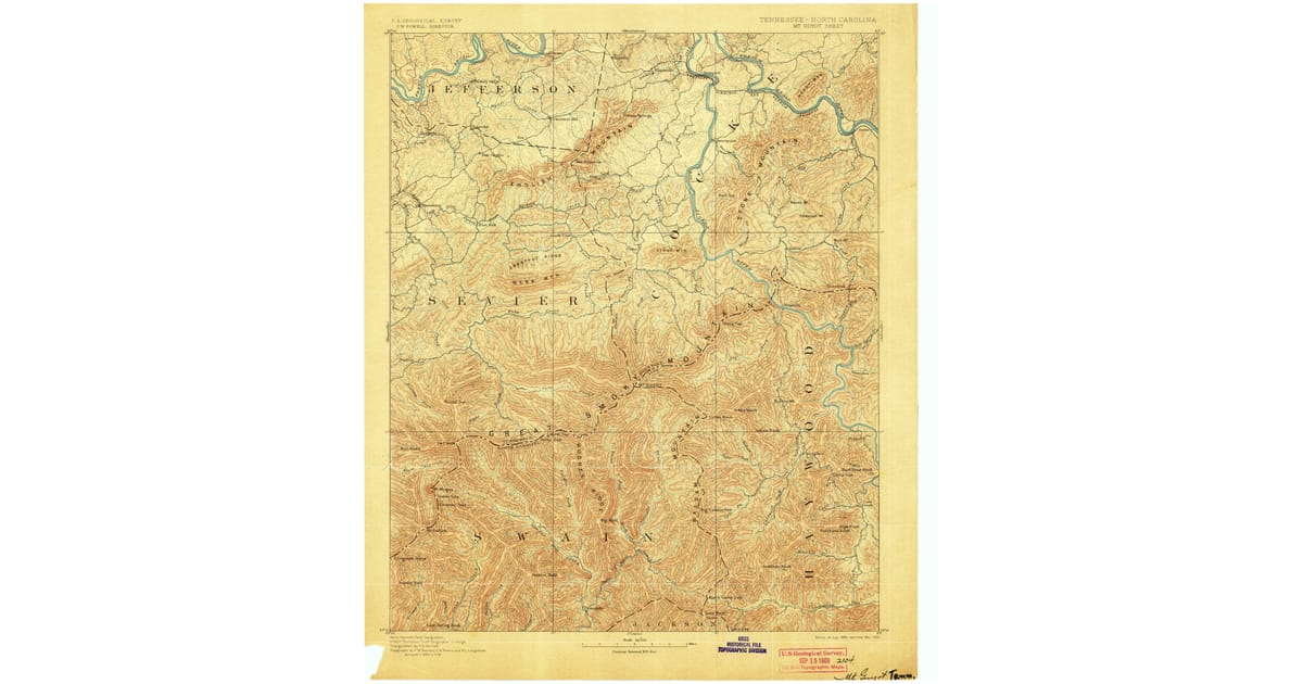 1893 Map of Mt Guyot, Cocke County, TN — High-Res, 1900 Print | Pastmaps