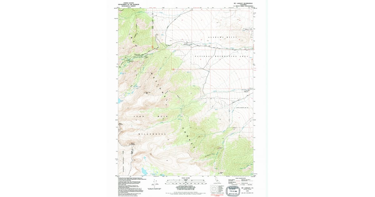 1993 Map of Mt. Langley, Inyo County, CA — High-Res | Pastmaps
