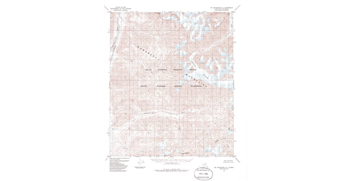 1983 Map of Mt. Michelson A-1, North Slope Borough, AK — High-Res, 1986 ...