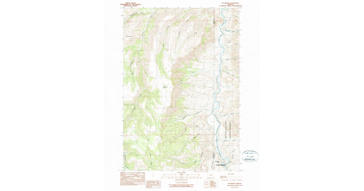 1990 Map of Mt. Misery, Wheeler County, OR — High-Res | Pastmaps