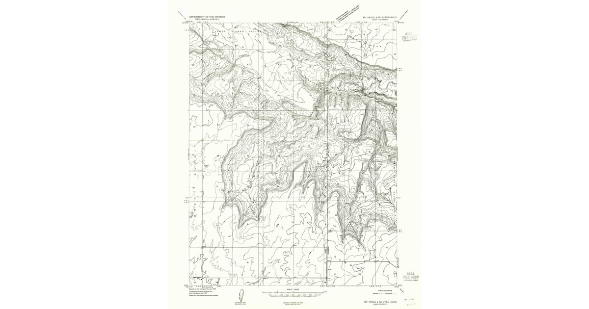 1954 Map of Mt Peale 4 SE, San Juan County, UT — High-Res | Pastmaps