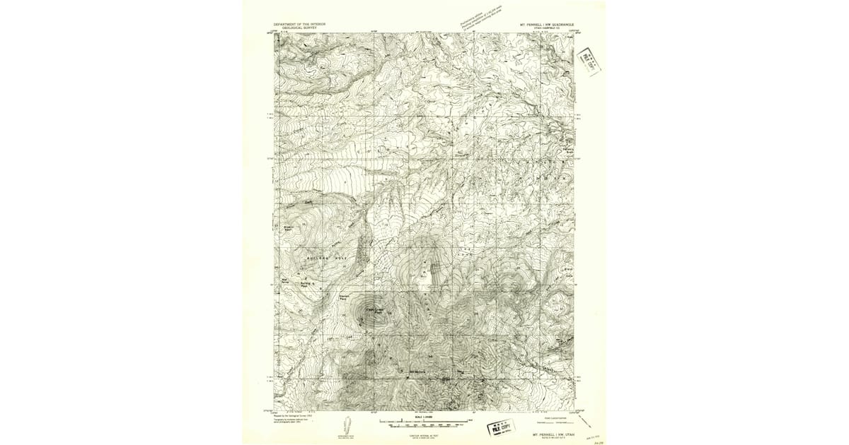 1952 Map of Mt Pennell 1 NW, Garfield County, UT — High-Res | Pastmaps