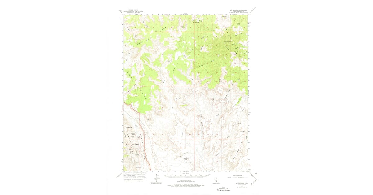 1953 Map of Mt Pennell, Garfield County, UT — High-Res, 1975 Print ...