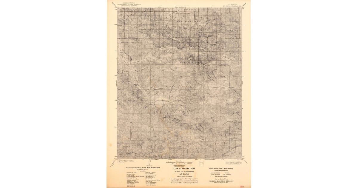 1903 Map of Mt. Pinos, Ventura County, CA — High-Res, 1942 Print #2 ...