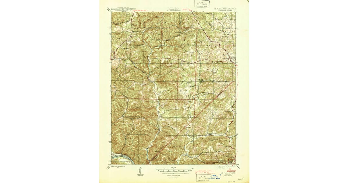 1942 Map of Mt Pleasant, Izard County, AR — High-Res, 1945 Print #2 ...