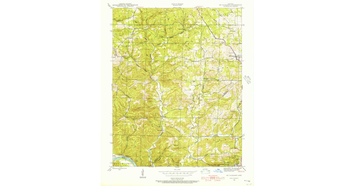 1942 Map of Mt Pleasant, Izard County, AR — High-Res, 1956 Print | Pastmaps