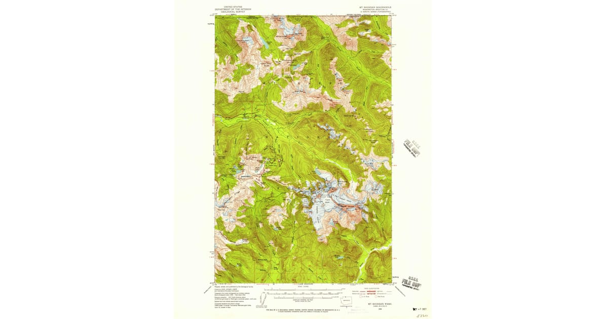 1953 Map of Mt Shuksan, Whatcom County, WA — High-Res, 1957 Print ...