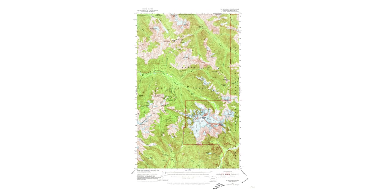 1953 Map of Mt Shuksan, Whatcom County, WA — High-Res, 1974 Print ...