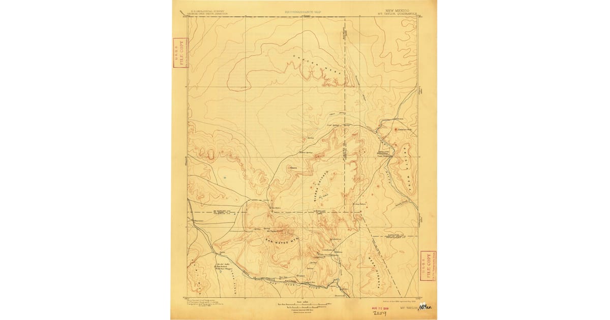 1899 Map of Mt. Taylor, McKinley County, NM — High-Res, 1909 Print ...
