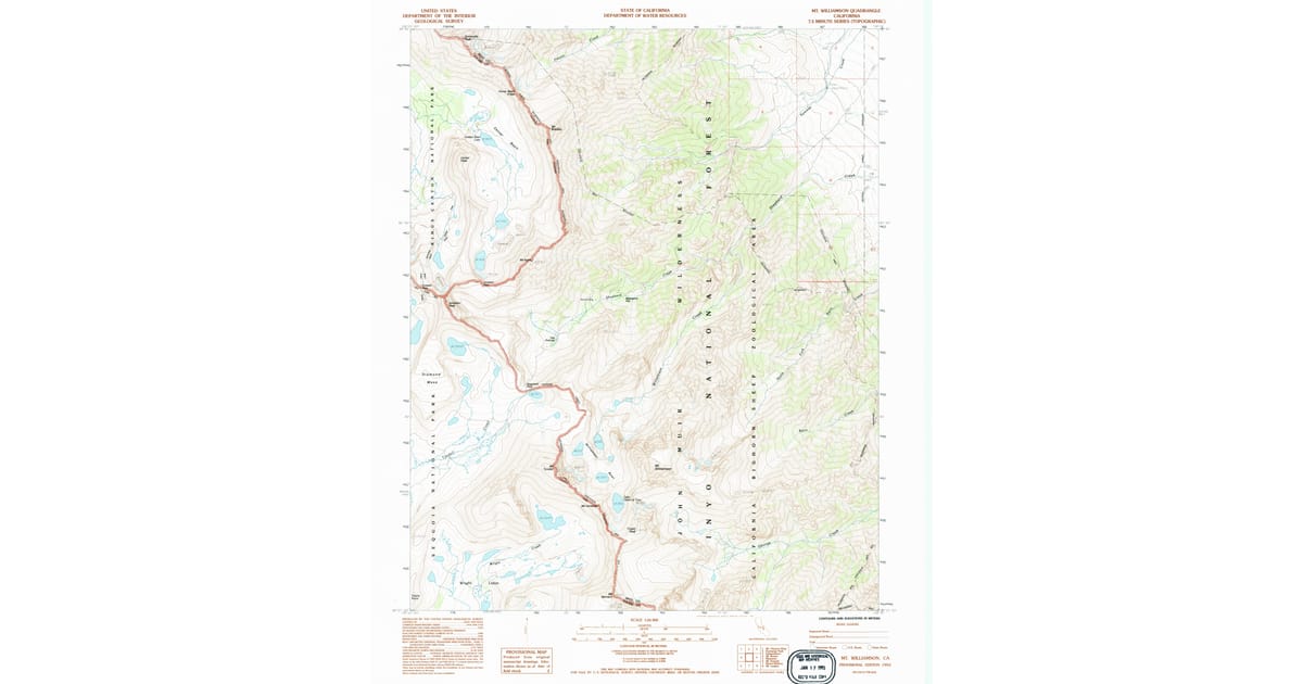 1993 Map of Mt. Williamson, Inyo County, CA — High-Res | Pastmaps