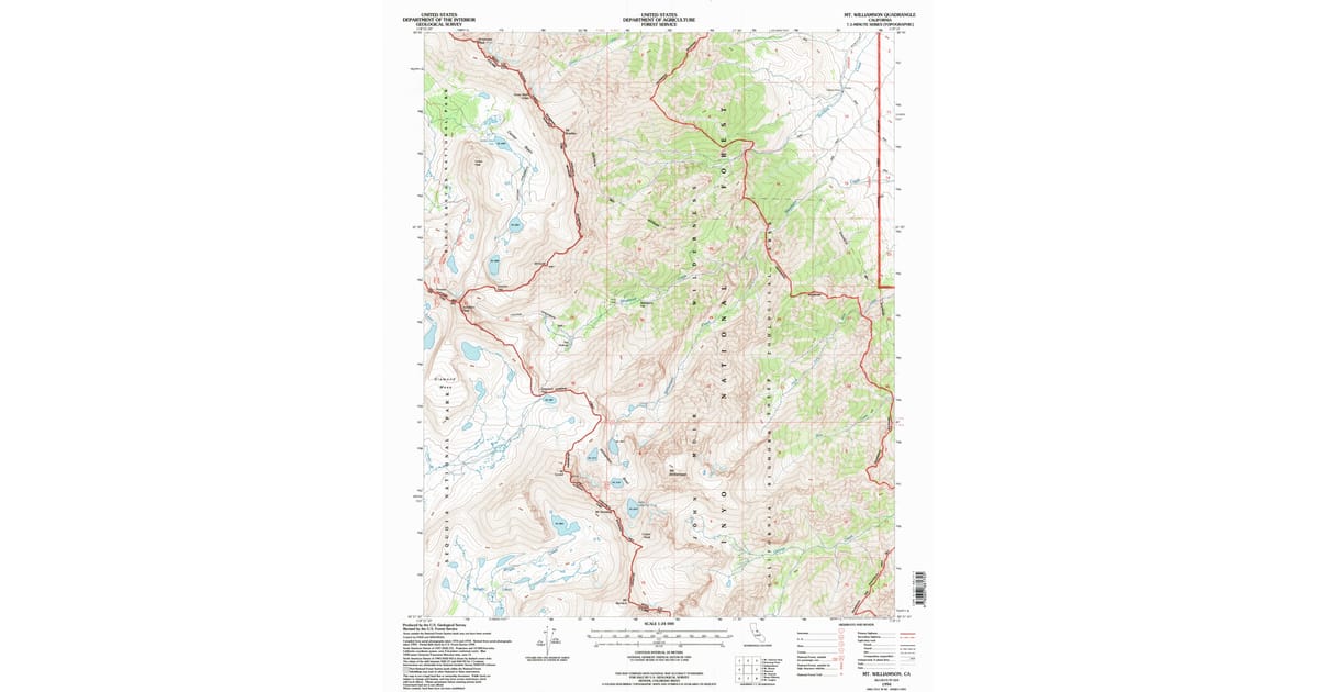 1994 Map of Mt. Williamson, Inyo County, CA — High-Res | Pastmaps