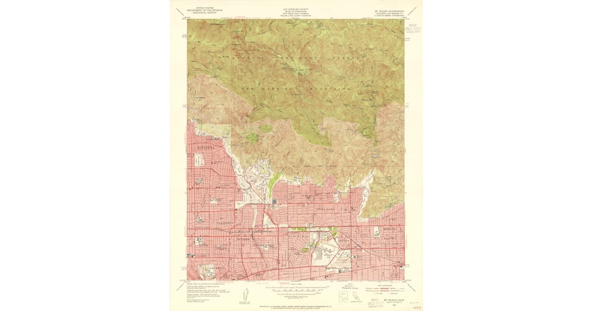 1953 Map of Mt. Wilson, Los Angeles County, CA — High-Res | Pastmaps