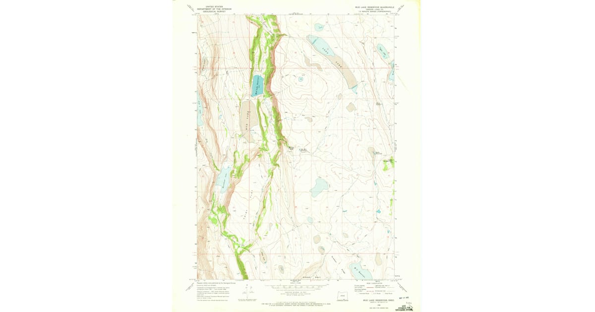 1968 Map of Mud Lake Reservoir, Lake County, OR — High-Res | Pastmaps