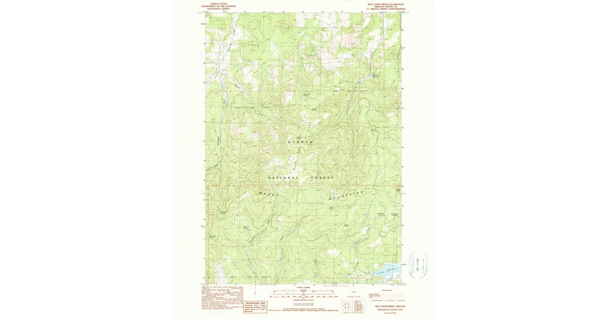 1990 Map of Mule Deer Ridge, Crook County, OR — High-Res | Pastmaps