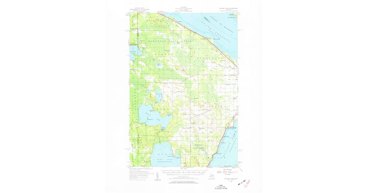 1957 Map of Mullett Lake, Cheboygan County, MI — High-Res | Pastmaps