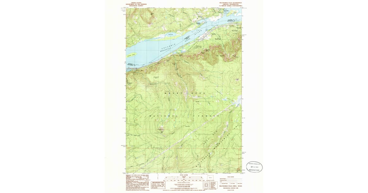 1986 Map of Multnomah Falls, Multnomah County, OR — High-Res | Pastmaps