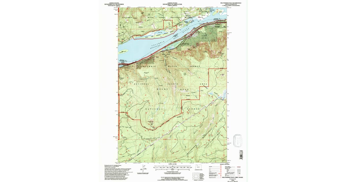 1994 Map of Multnomah Falls, Multnomah County, OR — High-Res | Pastmaps