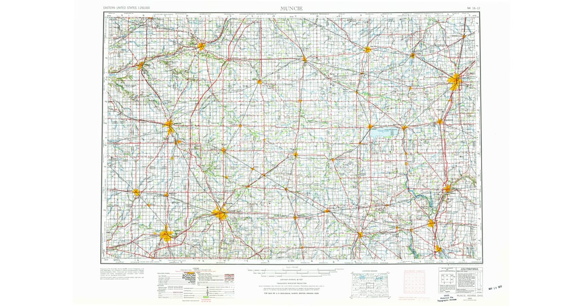 1953 Map of Muncie, IN — High-Res, 1976 Print | Pastmaps