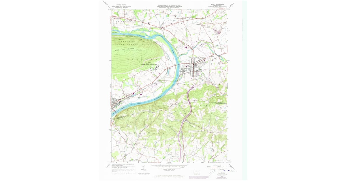 1965 Map of Muncy, PA — High-Res, 1973 Print | Pastmaps