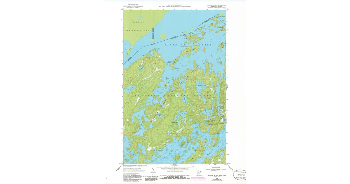 1959 Map of Munker Island, Cook County, MN — High-Res, 1986 Print ...
