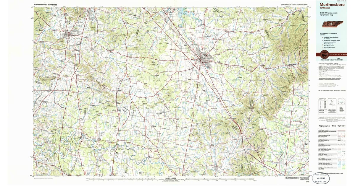 1985 Map of Murfreesboro, TN — High-Res | Pastmaps