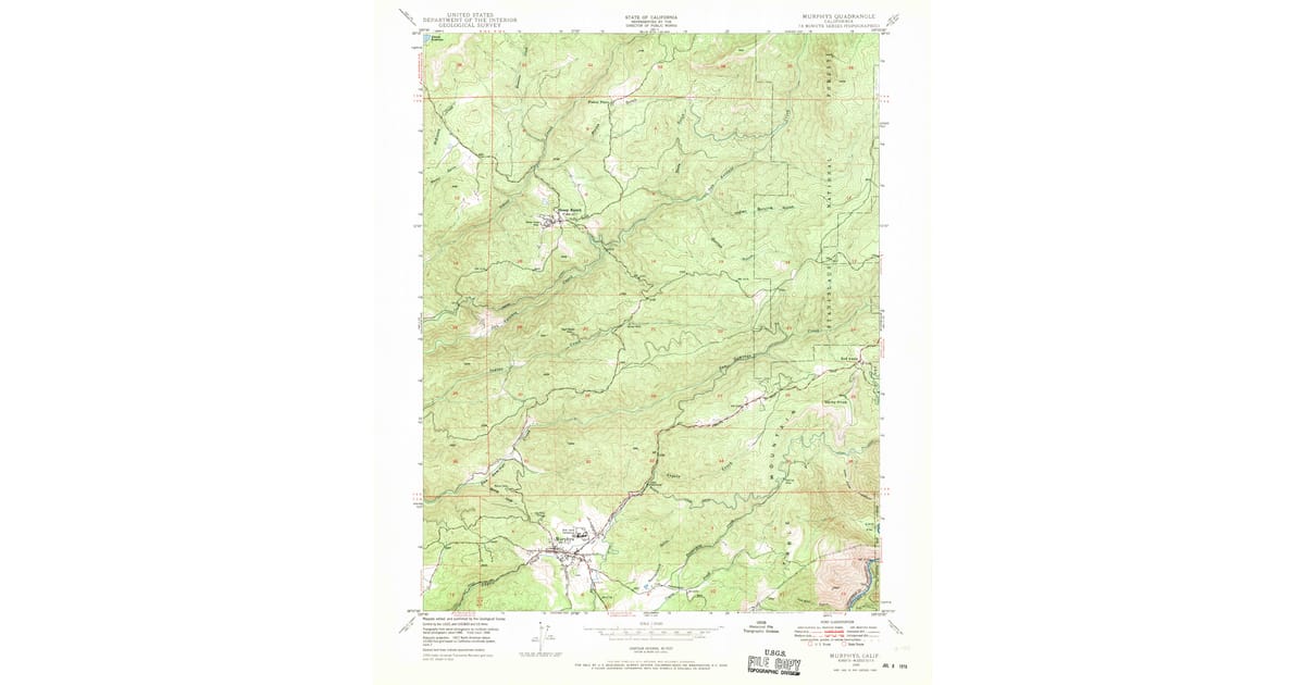 1948 Map of Murphys, CA — High-Res, 1970 Print | Pastmaps