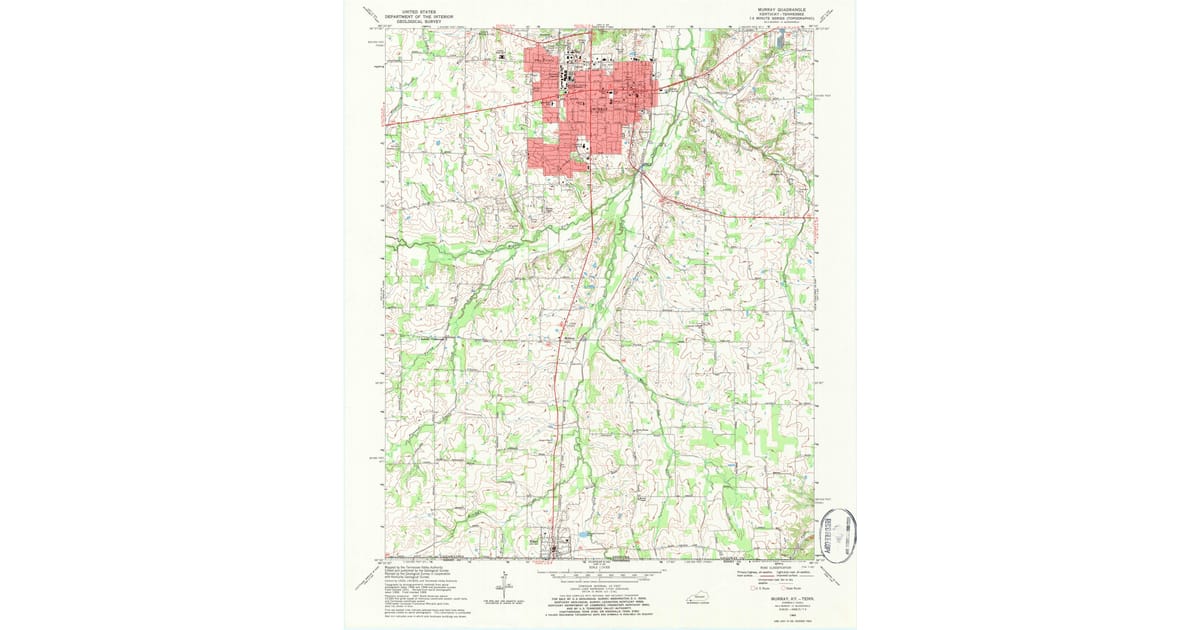1969 Map of Murray, KY — High-Res, 1984 Print | Pastmaps