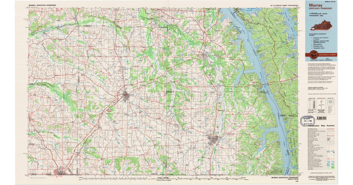 1986 Map of Murray, KY — High-Res, 1995 Print | Pastmaps