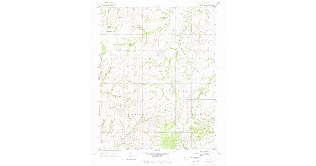 1969 Map of Mutual SW, Dewey County, OK — High-Res | Pastmaps