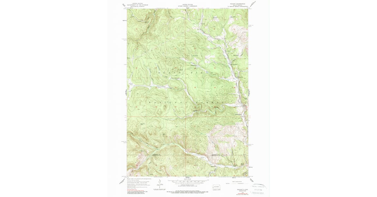 1956 Map of Nahant, Lawrence County, SD — High-Res, 1989 Print | Pastmaps