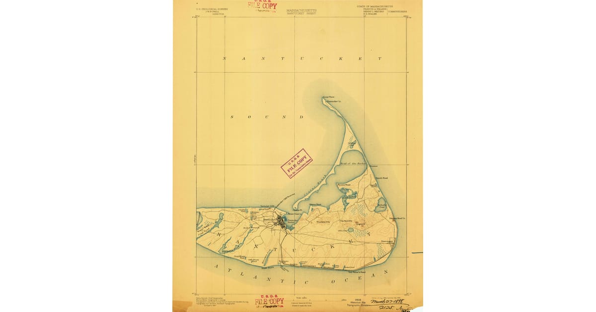 1893 Map of Nantucket, Nantucket County, MA — High-Res, 1898 Print ...