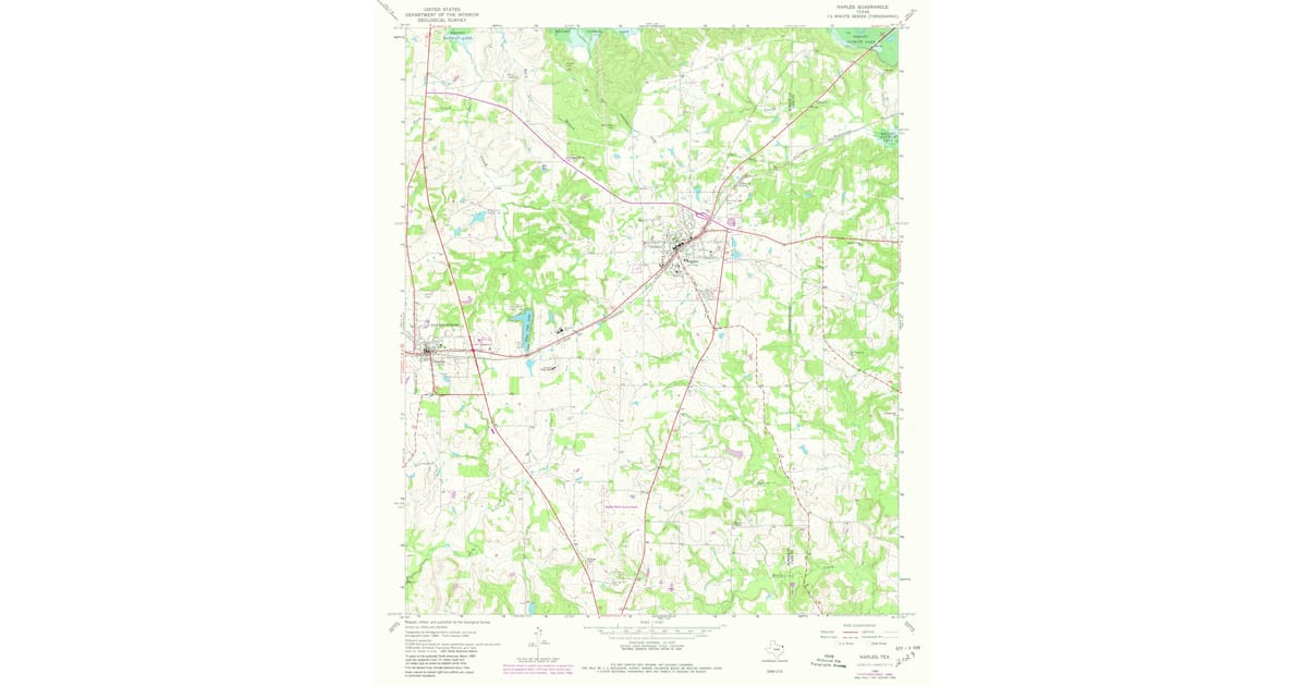 1965 Map of Naples, TX — High-Res, 1980 Print | Pastmaps