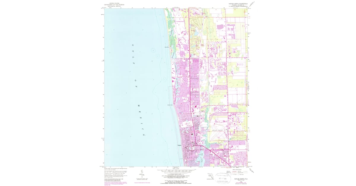 1958 Map of Naples North, Collier County, FL — High-Res, 1988 Print ...