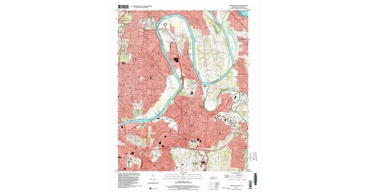 1997 Map of Nashville East, Davidson County, TN — High-Res | Pastmaps