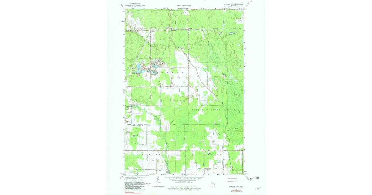 1966 Map of National City, Iosco County, MI — High-Res, 1982 Print ...