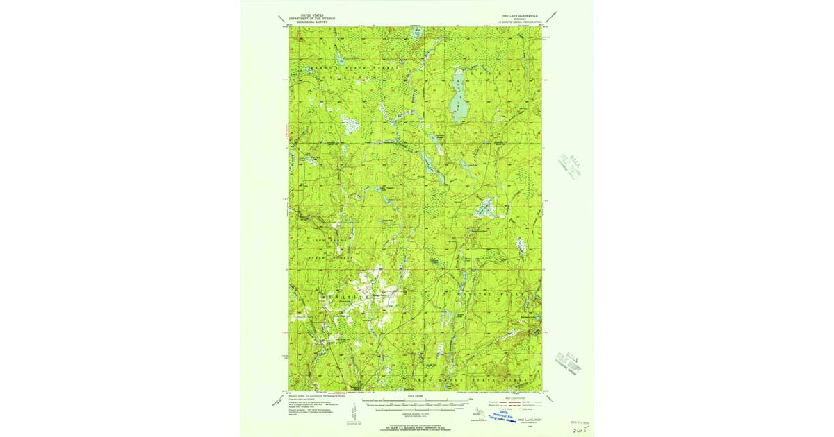 1955 Map of Ned Lake, Iron County, MI — High-Res | Pastmaps