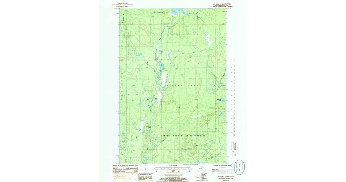1985 Map of Ned Lake SE, Iron County, MI — High-Res | Pastmaps