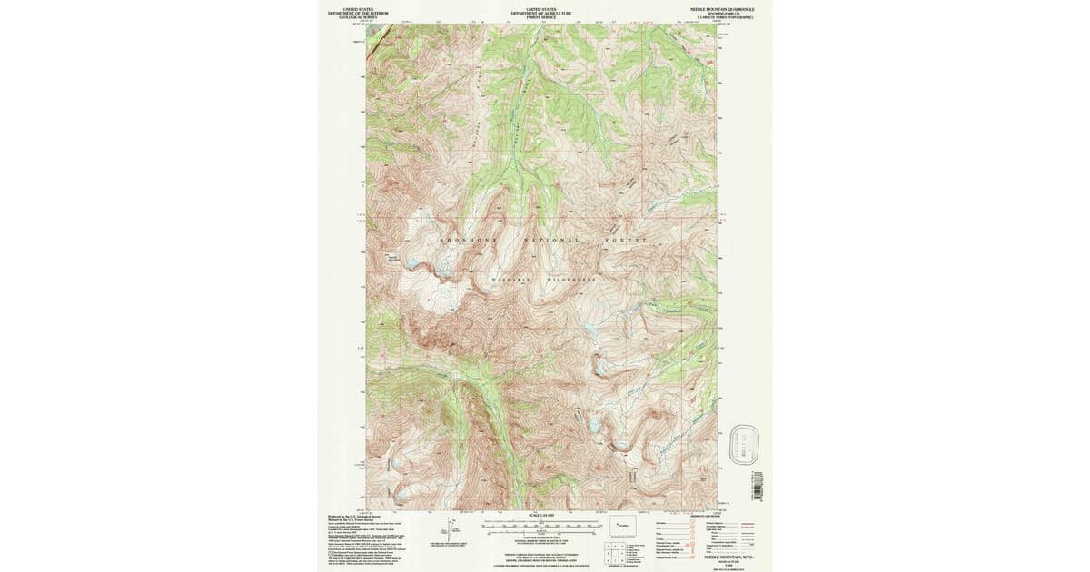 1991 Map of Needle Mountain, Park County, WY — High-Res | Pastmaps