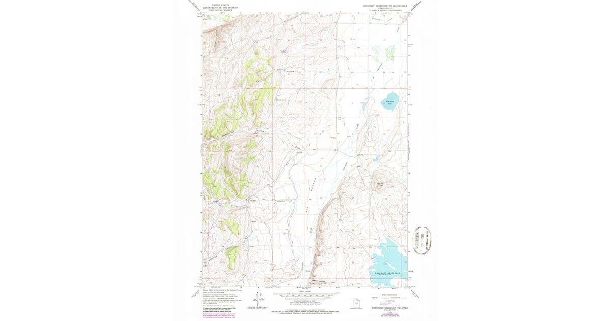 1968 Map of Neponset Reservoir NW, Rich County, UT — High-Res, 1986 ...