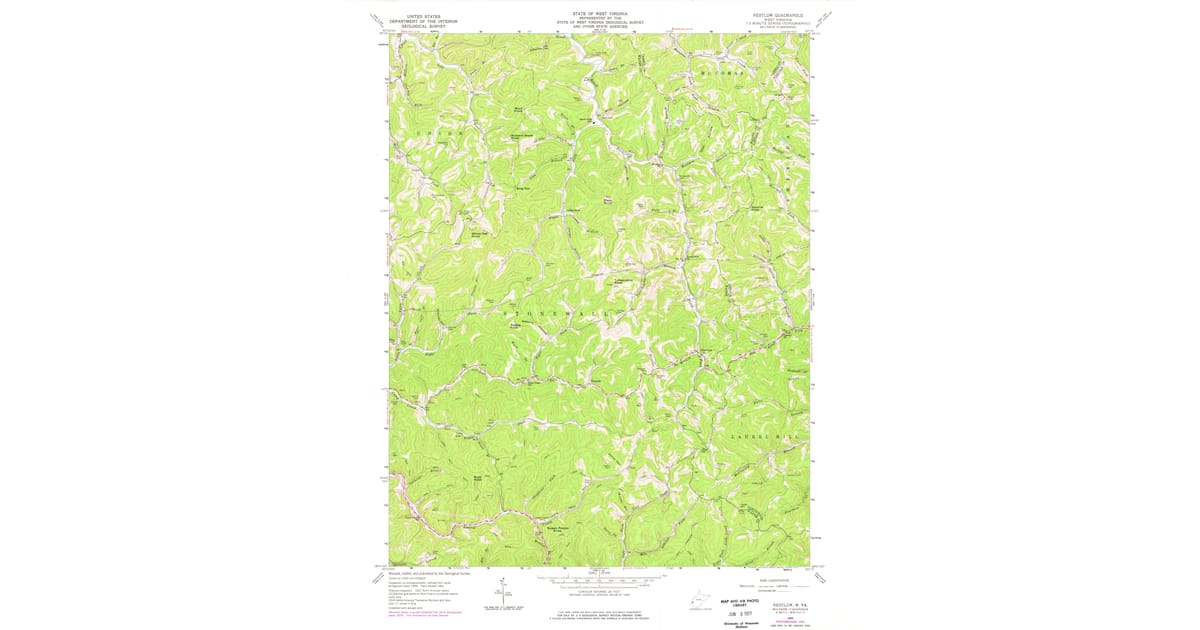 1962 Map of Nestlow, Wayne County, WV — High-Res, 1976 Print | Pastmaps