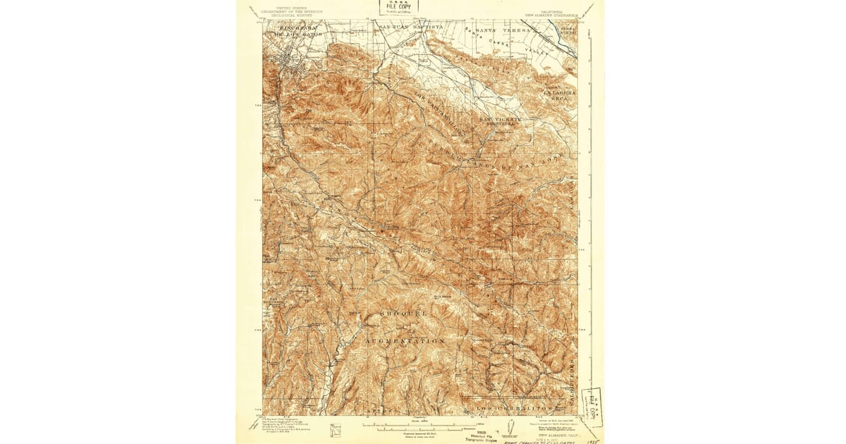 1919 Map of New Almaden, Santa Clara County, CA — High-Res, 1939 Print ...