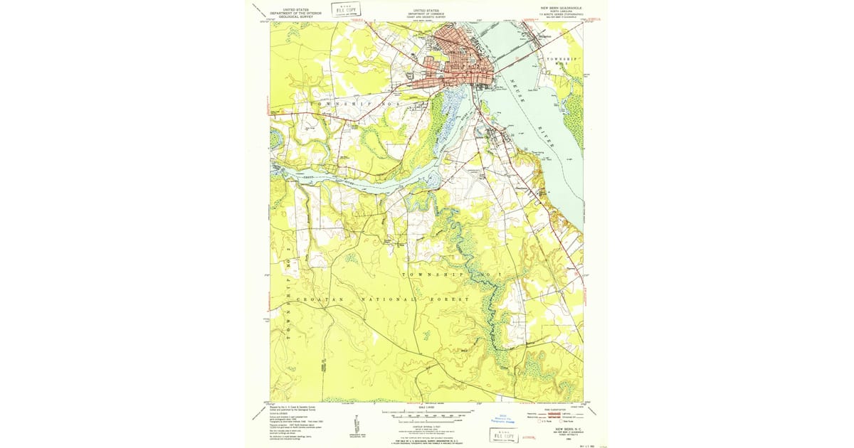 1950 Map of New Bern, NC — High-Res | Pastmaps