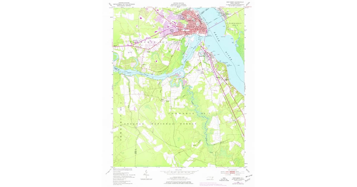 1950 Map of New Bern, NC — High-Res, 1977 Print | Pastmaps